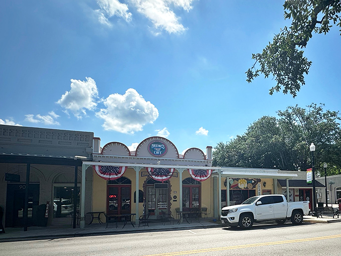 The yellow facade with patriotic bunting isn't just charming&mdash;it's a beacon for breakfast lovers in downtown Bastrop. Small-town Texas at its finest.