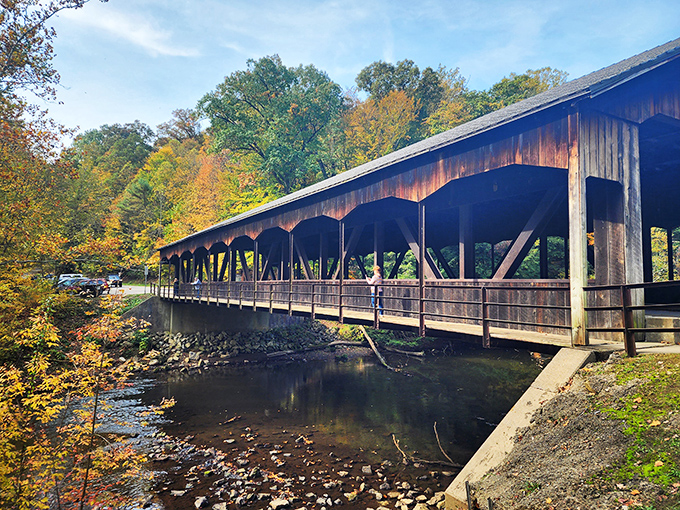The historic covered bridge at Mohican isn't just a crossing &ndash; it's a time machine disguised as architecture, offering perfect photo ops year-round.