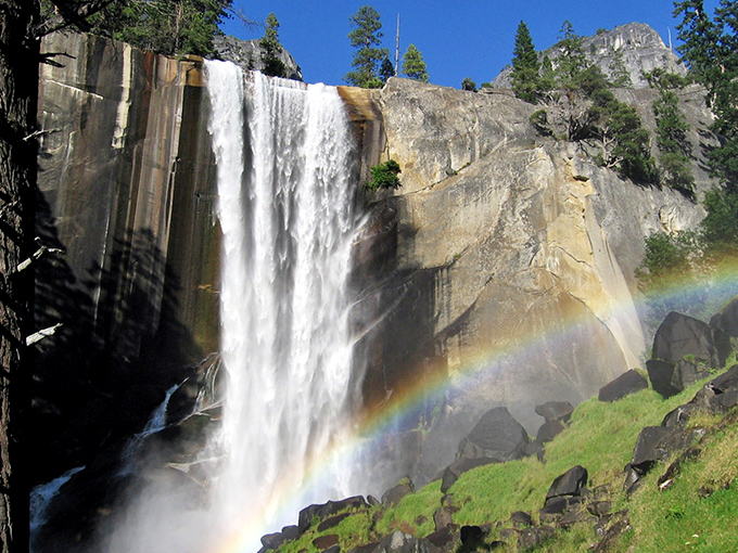 Nature's ultimate shower show in full glory. Vernal Falls cascades 317 feet down polished granite, creating a spectacle that makes smartphone cameras weep with inadequacy.