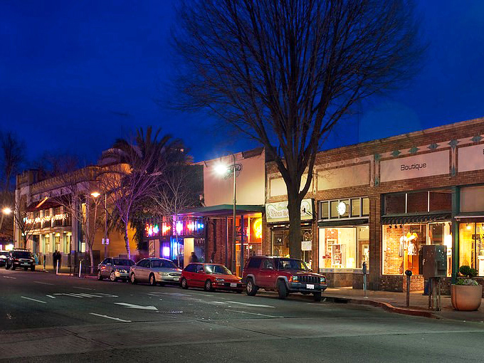 Downtown Chico's historic architecture creates a postcard-perfect plaza where locals gather. The art deco tower stands sentinel over this charming community hub.