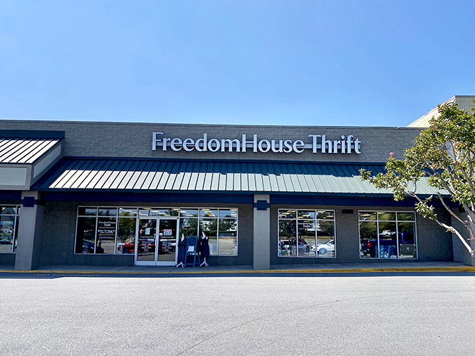 The unassuming exterior of Freedom House Thrift belies the treasure trove waiting inside. Like a thrift store speakeasy, you need to know what's behind those doors.