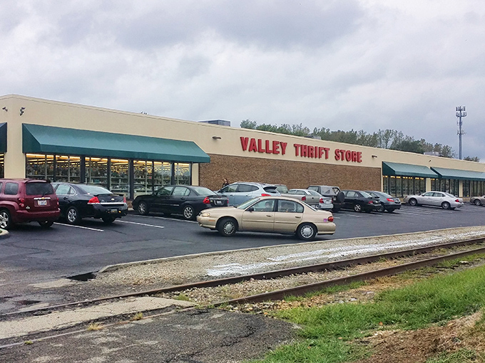 The bold red lettering stands like a beacon for bargain hunters everywhere. Valley Thrift's unassuming exterior holds endless possibilities inside.
