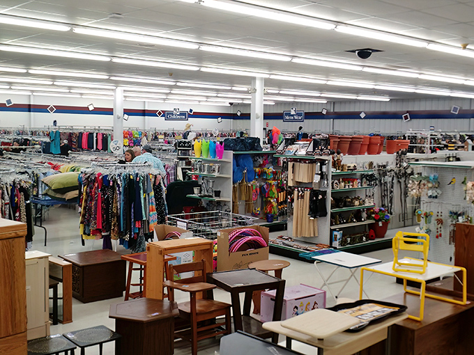 The unassuming exterior belies the treasure trove within. Like finding a secret passage in an adventure novel, stepping through these doors begins your bargain-hunting quest.