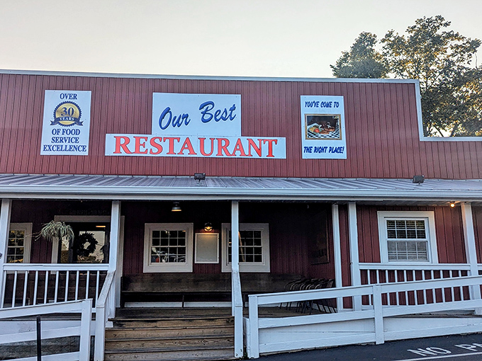 The iconic red exterior of Our Best Restaurant stands as a beacon of comfort food in Smithfield, Kentucky, promising homestyle goodness inside those welcoming doors.