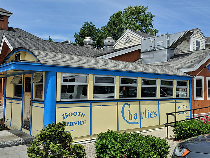 The iconic blue and cream Worcester dining car sits proudly alongside the expanded restaurant, like a time capsule of American comfort food history.