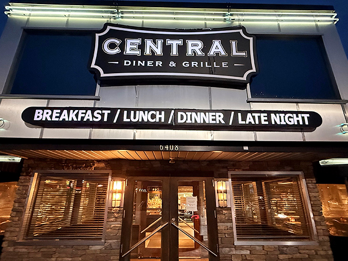 The classic diner exterior beckons like an old friend, promising comfort food salvation at any hour. Central Diner & Grille stands ready for hungry Pittsburghers day or night.
