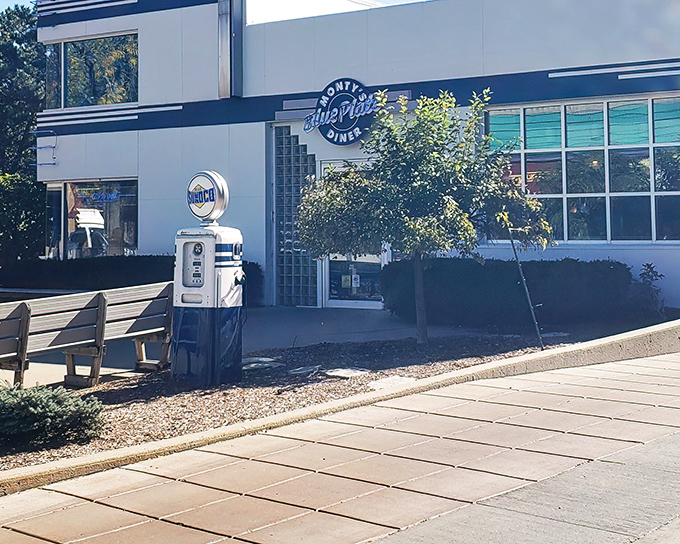The iconic blue signage of Monty's welcomes hungry travelers like a beacon of hope for empty stomachs on Atwood Avenue.
