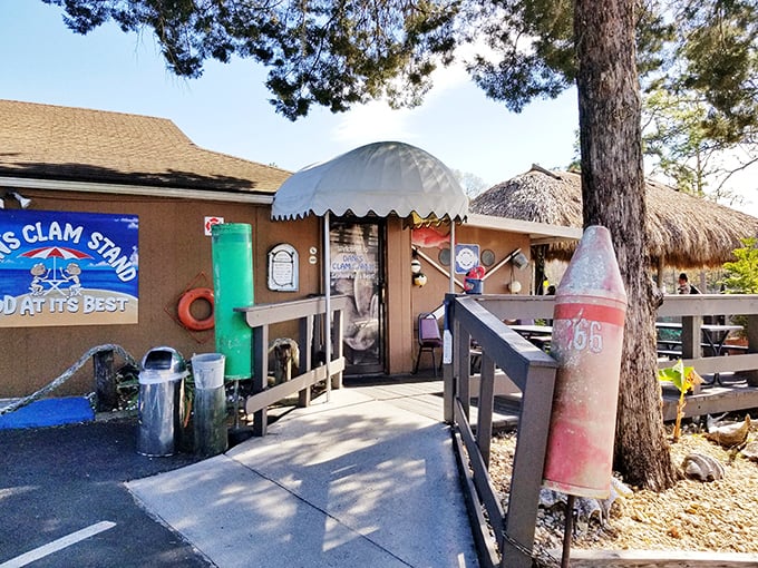The unassuming exterior of Dan's Clam Stand proves once again that in Florida, the most magical seafood experiences often hide behind the simplest facades.