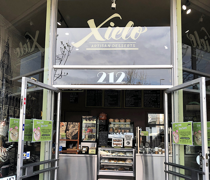 The storefront beckons like a dessert oasis in downtown Oxnard, with Xielo's elegant signage promising sweet adventures within.
