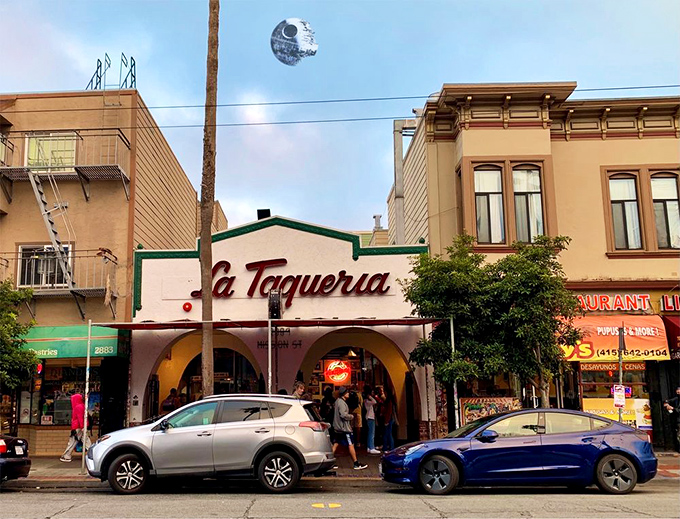 The iconic white facade with its distinctive red script beckons hungry pilgrims like a taco temple. Those arches aren't just decorative—they're gateways to burrito bliss.