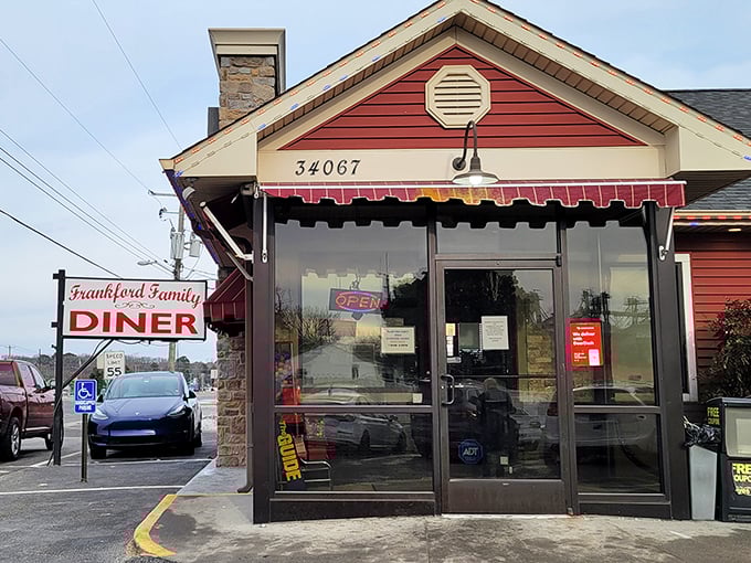 The unassuming red exterior of Frankford Family Diner might not scream "culinary destination," but locals know better. Those Christmas lights stay up year-round&mdash;why mess with perfection?