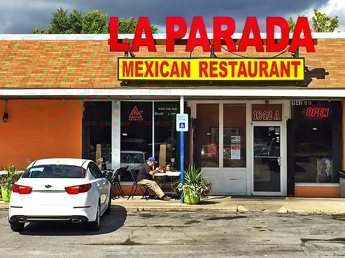 La Parada's vibrant yellow exterior isn't just a building—it's a beacon of culinary promise for burrito pilgrims across Indiana.
