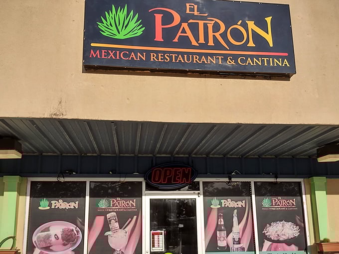 The unassuming storefront that launches a thousand cravings. El Patron's exterior promises authentic Mexican flavors hiding in plain sight on the Mississippi Gulf Coast.