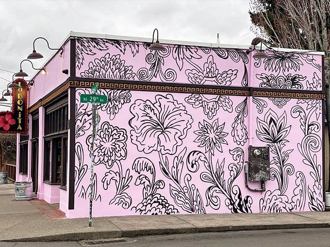 Portland's most eye-catching restaurant facade isn't hiding its personality. This vibrant mural is like a Mexican garden exploded onto the building—in the best possible way.