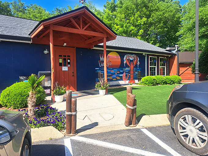The blue exterior with its rustic wooden entrance and whimsical whale weathervane promises seafood adventures that would make Melville himself hungry for more.