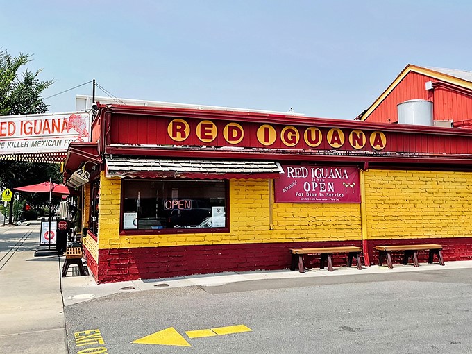 The neon glow of Red Iguana's iconic sign beckons hungry pilgrims like a lighthouse for those lost in a sea of mediocre Mexican food.