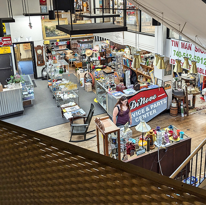 A bird's-eye view of treasure hunting paradise! The Antique Warehouse's multi-level layout invites you to get lost in decades of American nostalgia.