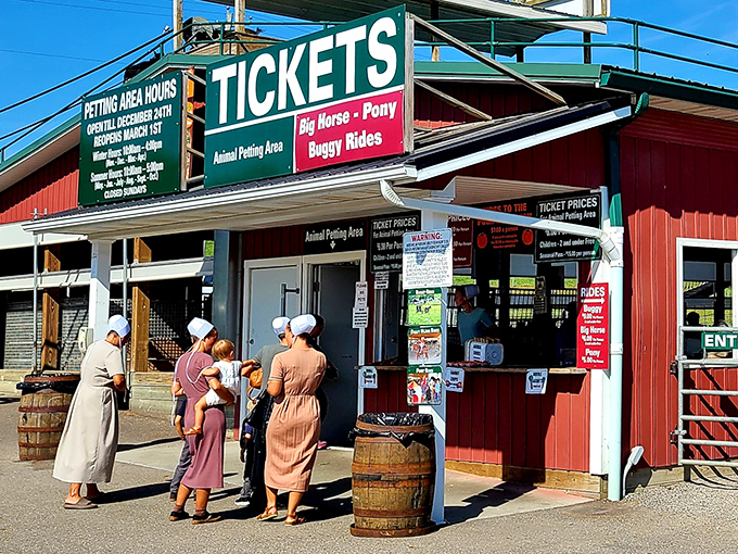 The iconic red barn of Hershberger's stands like a beacon of deliciousness against the Ohio sky, promising homemade treats and farm-fresh goodness inside.