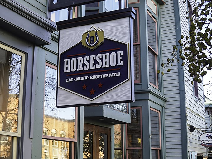 The iconic blue Horseshoe sign welcomes hungry adventurers to this Breckenridge gem. Lucky you&mdash;you've found mountain town gold.