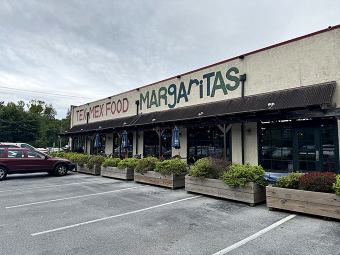 The unassuming exterior promises little, delivers everything – like finding a diamond ring in your taco. TEX-MEX FOOD and MARGARITAS: the only signage you really need.