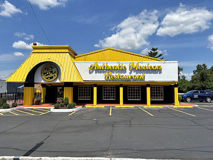The sunshine-yellow exterior of Mesa de la Familia stands out like a beacon of culinary hope in Louisville, promising authentic Mexican flavors inside.