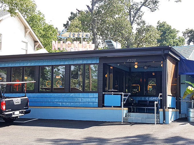 The blue exterior of Little Nickel beckons like a tropical mirage in Richmond. That retro sign promises good times and even better food inside.