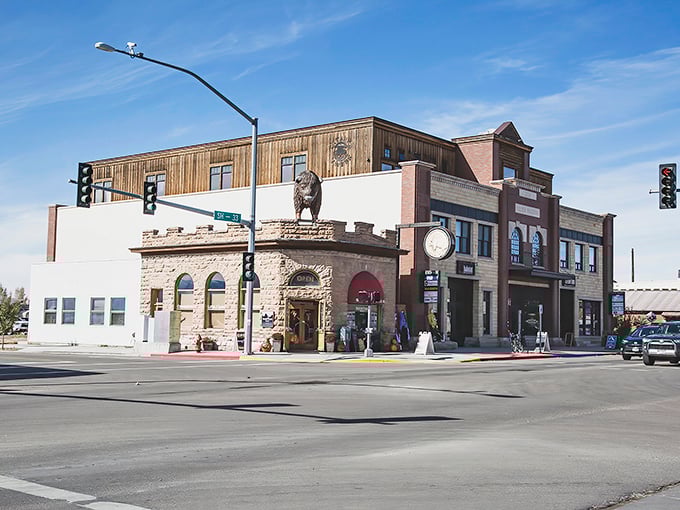 Main Street Driggs &ndash; where Norman Rockwell meets mountain majesty. Those green lampposts and American flags aren't just decoration; they're a promise of small-town authenticity.