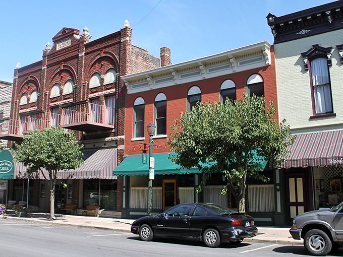 Downtown Wabash looks like Main Street USA got a modern makeover while keeping its vintage soul intact. That blue scooter says it all: life moves at a different pace here.