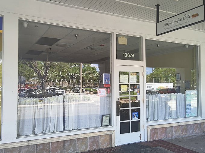 The unassuming storefront of Ally's Comfort Cafe proves once again that culinary treasures often hide in plain sight. No flash, just pancake perfection awaiting inside