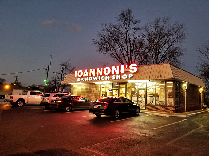 The bold red letters of Ioannoni's beckon like a siren song to sandwich enthusiasts &ndash; no fancy frills, just the silent promise of deliciousness waiting inside.