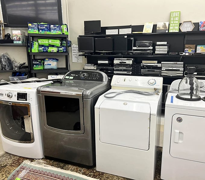 Appliance heaven for the budget-conscious homeowner. That stainless steel dryer probably has fewer miles on it than my running shoes.