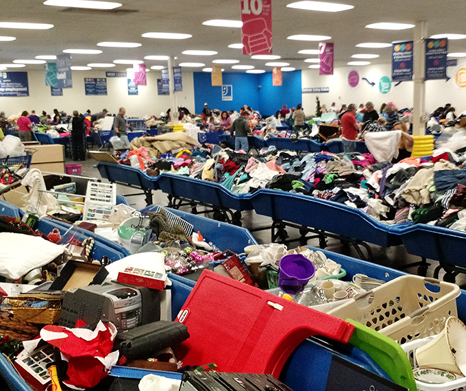 A bird's-eye view of the treasure landscape&mdash;each bin a potential goldmine of household goods, clothing, and unexpected surprises.