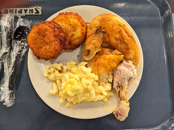 Comfort on a plate: golden fried chicken, creamy mac and cheese, and potato pancakes that could make even the most sophisticated foodie forget about molecular gastronomy.