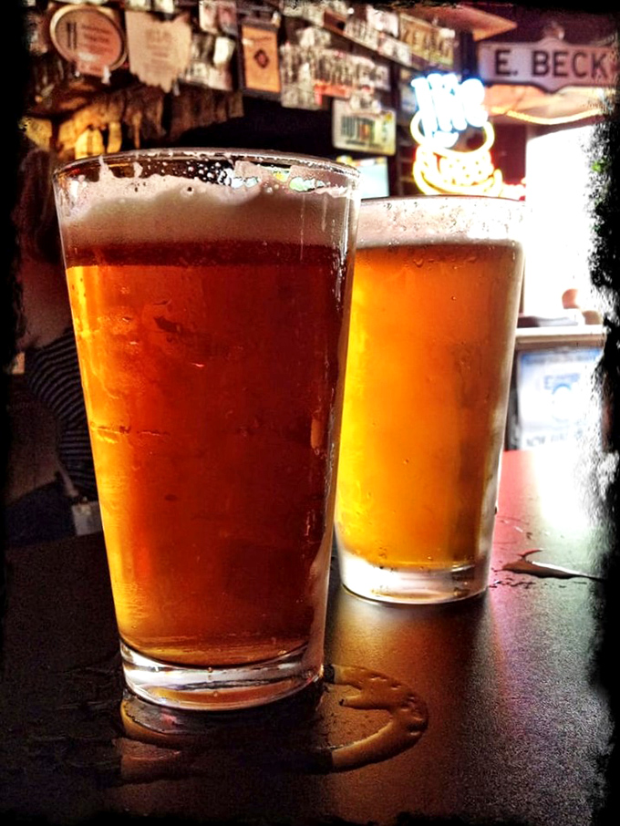 Two perfect pints catching the bar light like liquid gold. In beer-drinking circles, this is what they call "a good start."