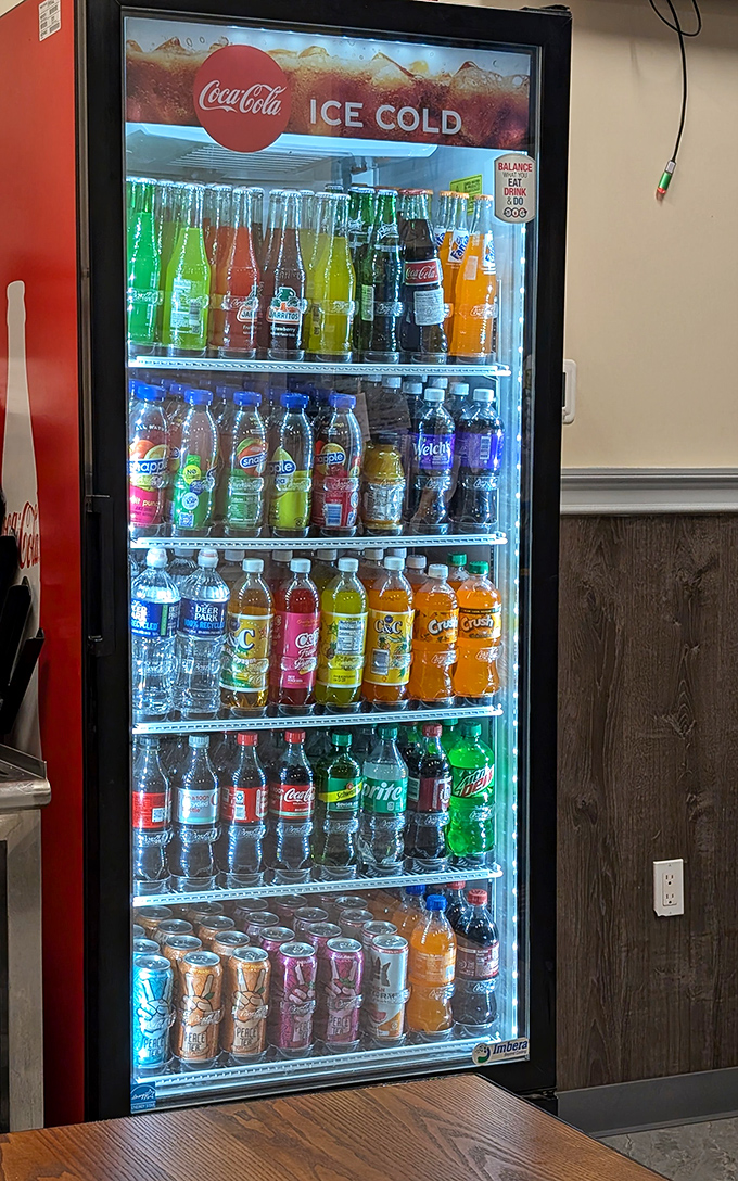 Thirst quenchers galore! The rainbow of beverages standing at attention, ready to cool you down after tackling those Nashville Hot wings.