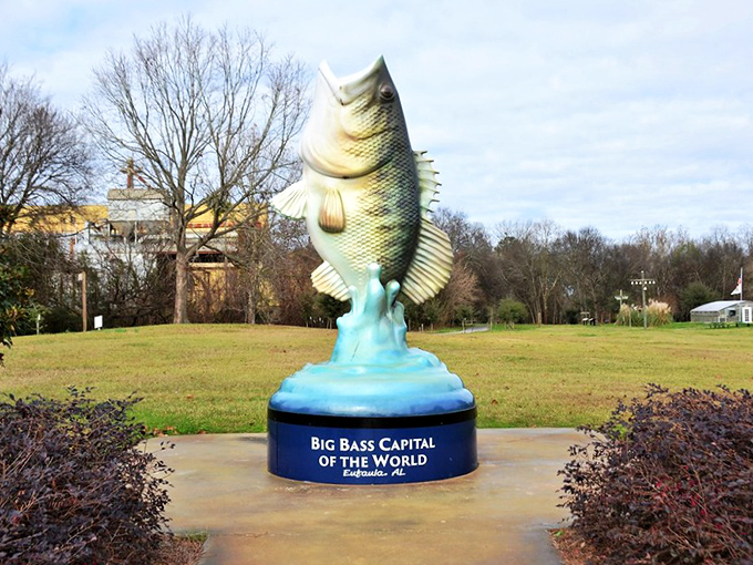 Nothing says "we take our fishing seriously" quite like a giant bass statue proclaiming your town the "Big Bass Capital of the World."