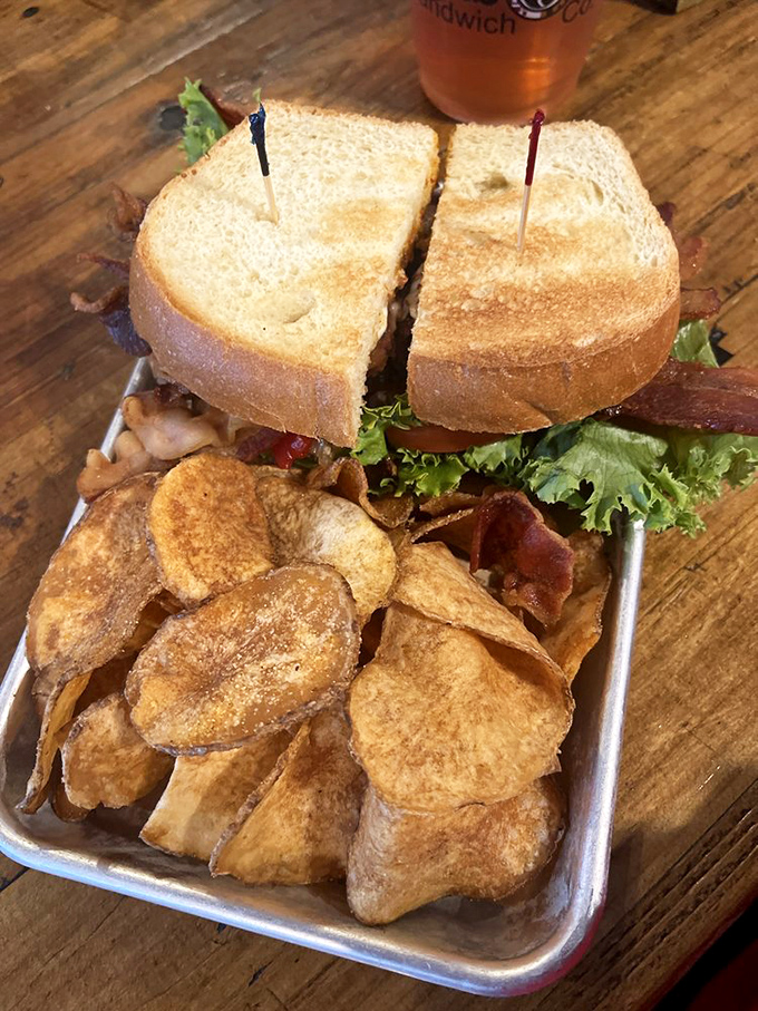 The classic BLT, elevated from lunchbox staple to culinary statement piece, with those chips playing a very convincing supporting role.