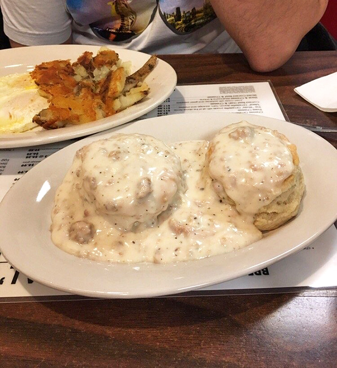 Biscuits and gravy that could make a Southerner weep with joy&mdash;pillowy islands drowning in a sea of peppery, sausage-studded goodness.