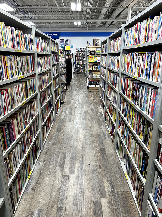 The book section: where literary dreams come true at pocket-change prices. These shelves hold more adventures than you could experience in a lifetime.