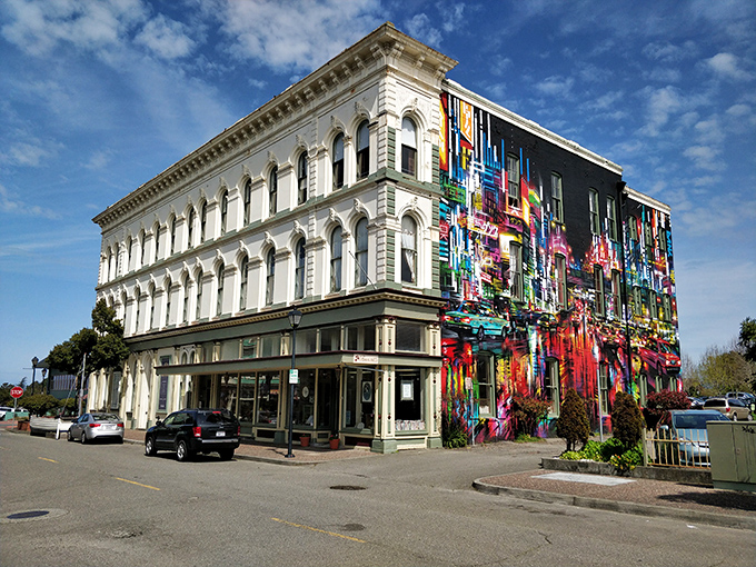 This building proves Eureka embraces both tradition and artistic expression &ndash; half classical architecture, half vibrant mural, all character. 