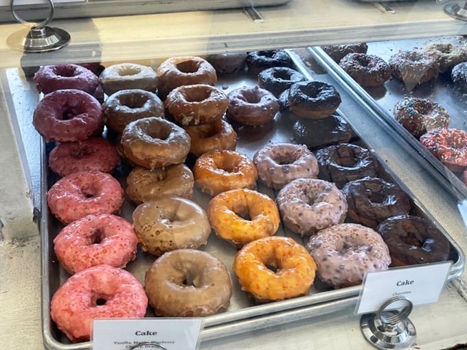 A rainbow of cake donuts that makes choosing just one feel like Sophie's Choice: The Breakfast Edition.