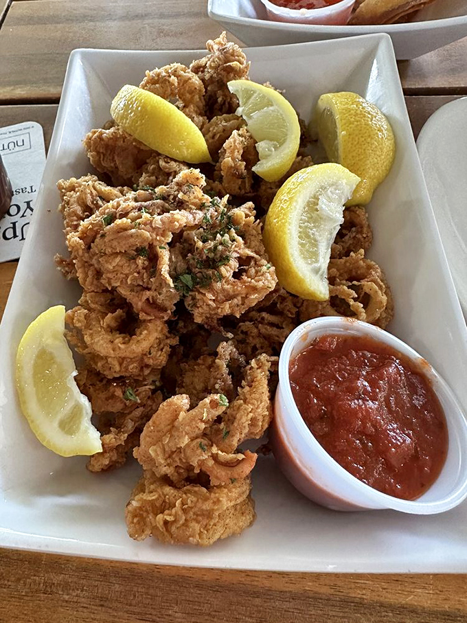 Fried calamari that's crispy, not chewy&mdash;the unicorn of seafood appetizers&mdash;with lemon wedges standing by for that perfect citrus zing.