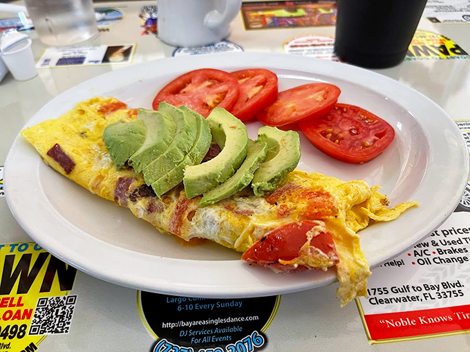 California dreaming on a Clearwater morning&mdash;an omelet stuffed with avocado and tomato that makes vegetables feel like an indulgence.