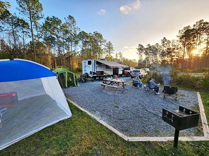 Campsite nirvana where stories and s'mores are shared under starlight. That campfire smell will linger in your clothes for days &ndash; nature's souvenir.