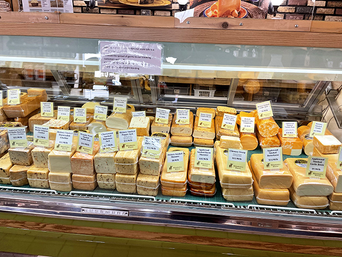 Cheese tetris at its finest&mdash;blocks of yellow, white, and orange treasures arranged with the precision of dairy Jenga masters.