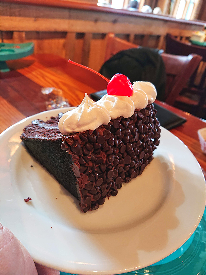 This chocolate cake isn't just dessert&mdash;it's the grand finale your taste buds have been waiting for, topped with a cherry that's basically wearing a tiny red hat.