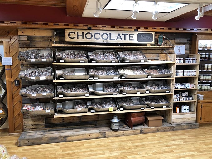 The chocolate section beckons with bins of handcrafted treats. Resistance is futile, and honestly, why would you even try?