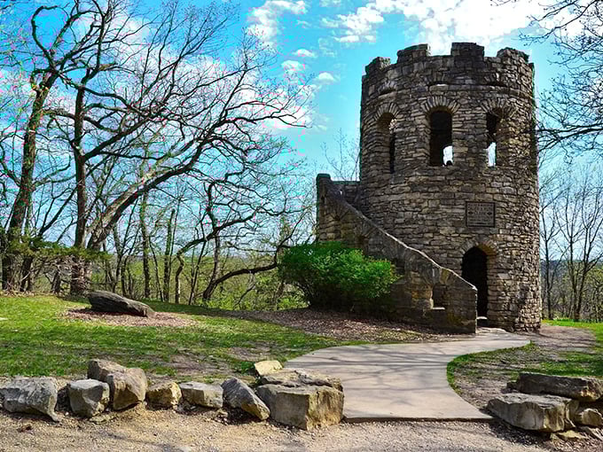 Clark Tower stands like a medieval sentinel overlooking the Iowa countryside, proof that fairytale architecture exists in the most unexpected places.