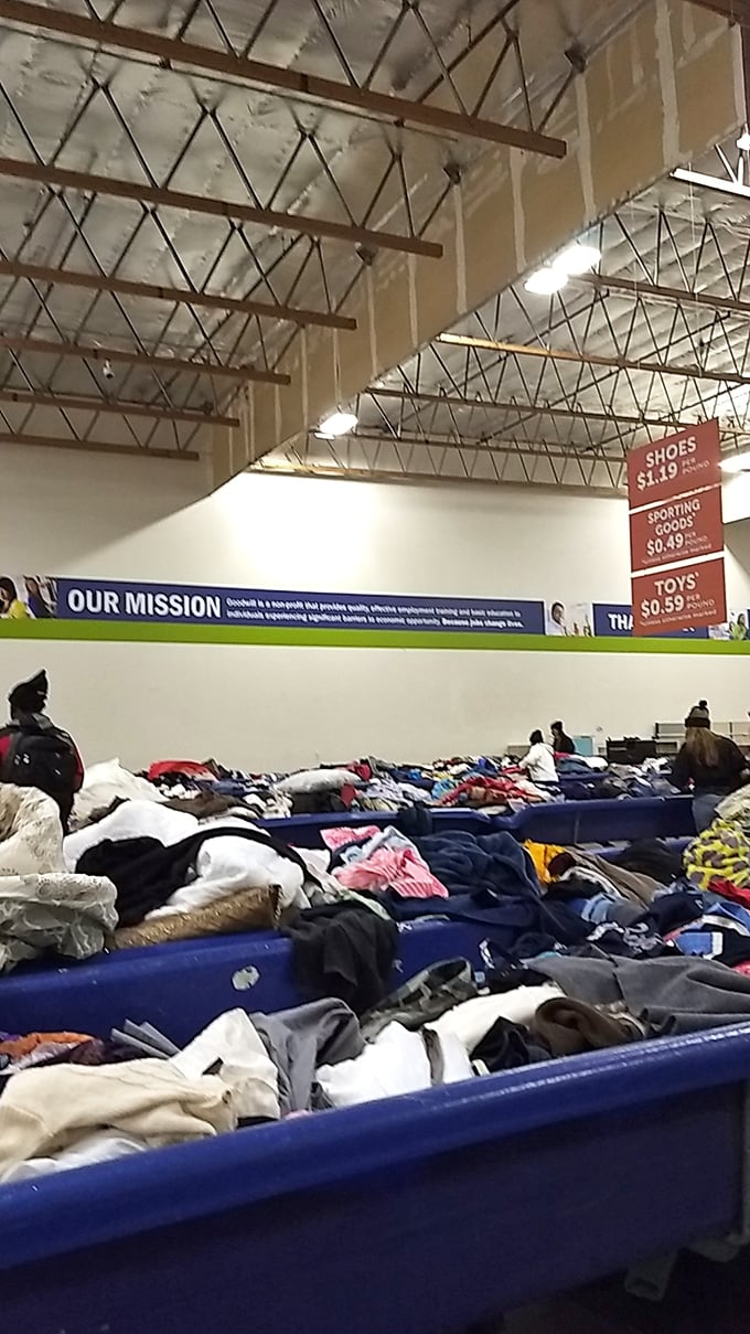 Layers upon layers of potential wardrobe reinventions. Somewhere in this textile mountain is the vintage jacket of someone's dreams.