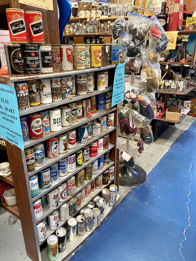 Beer can collection that chronicles America's drinking history better than any textbook. From Schlitz to Pabst, it's a fizzy time capsule of weekend cookouts past.